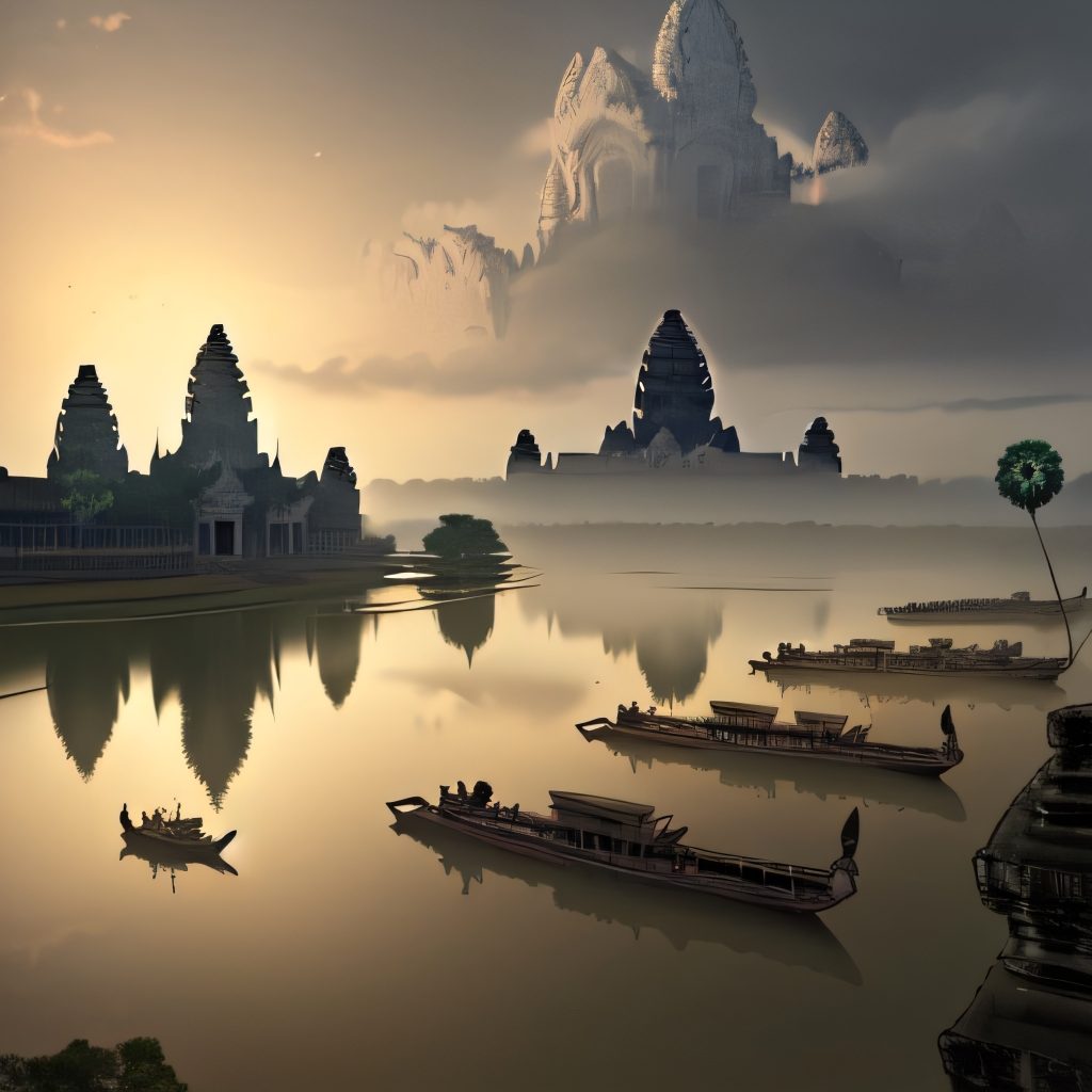 A painting of ancient Angkor Wat temple in the forest, Cambodia Temple ...