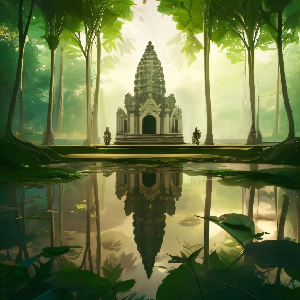 A large building in the middle of a forest of Angkor Wat Temple - AI ...